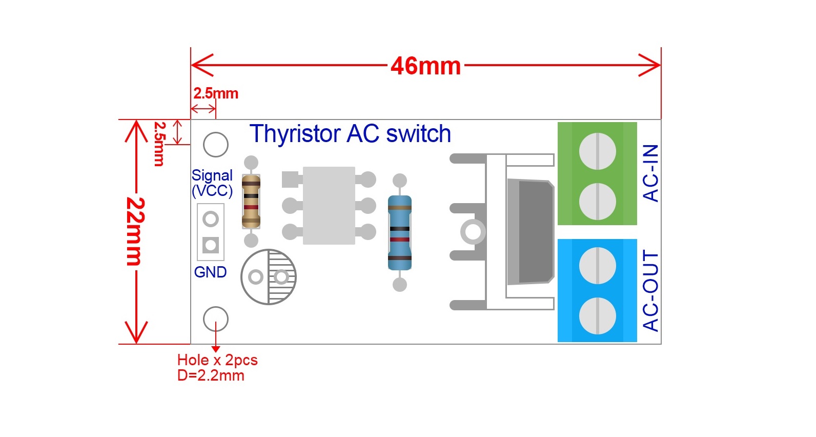 Moduł sterownika AC tyrystor i transoptor BTA16-600B MOC3042 - elty.pl